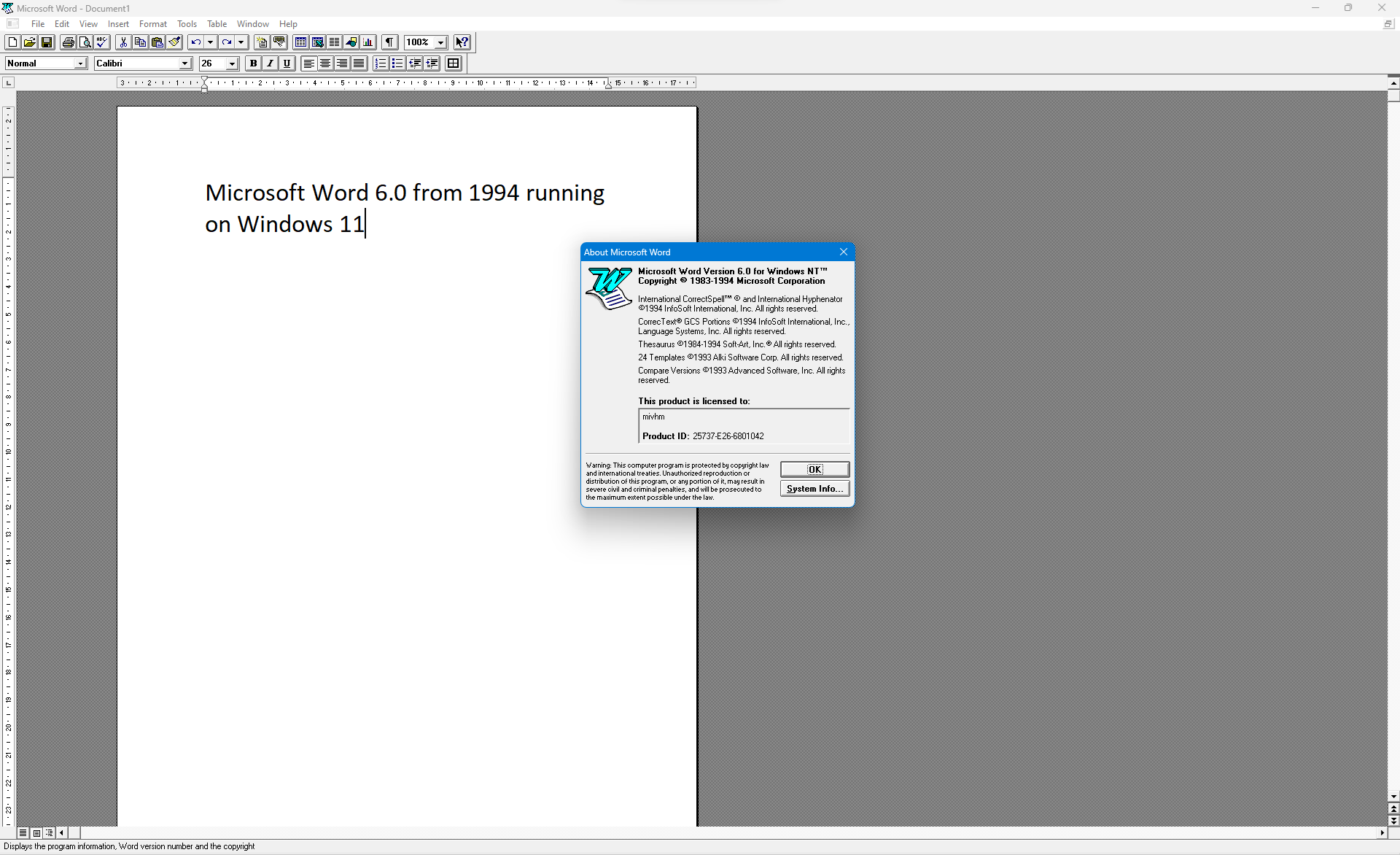 Интересный факт — на Windows 11 всё ещё можно запустить MS Word 6.0 из 1994 года