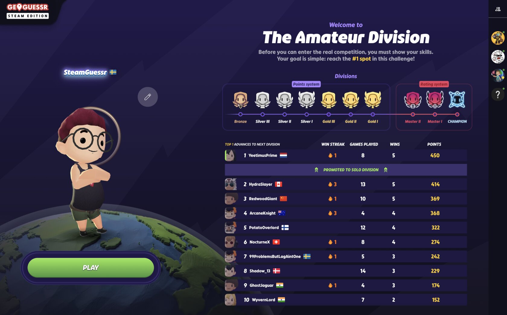 GeoGuessr вышла в Steam: с бесплатной аматорской лигой и платным боевым пропуском