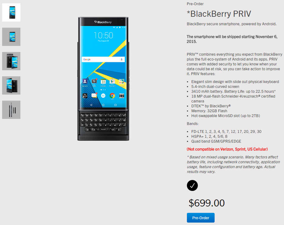 BlackBerry Priv: цена, предзаказы и другие подробности